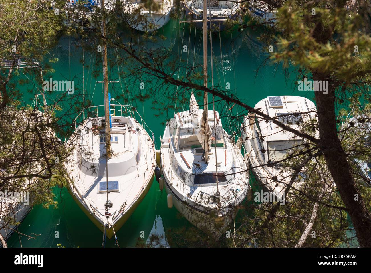 View of sailing boats mooring in marina of Calanque de Port-Miou ...