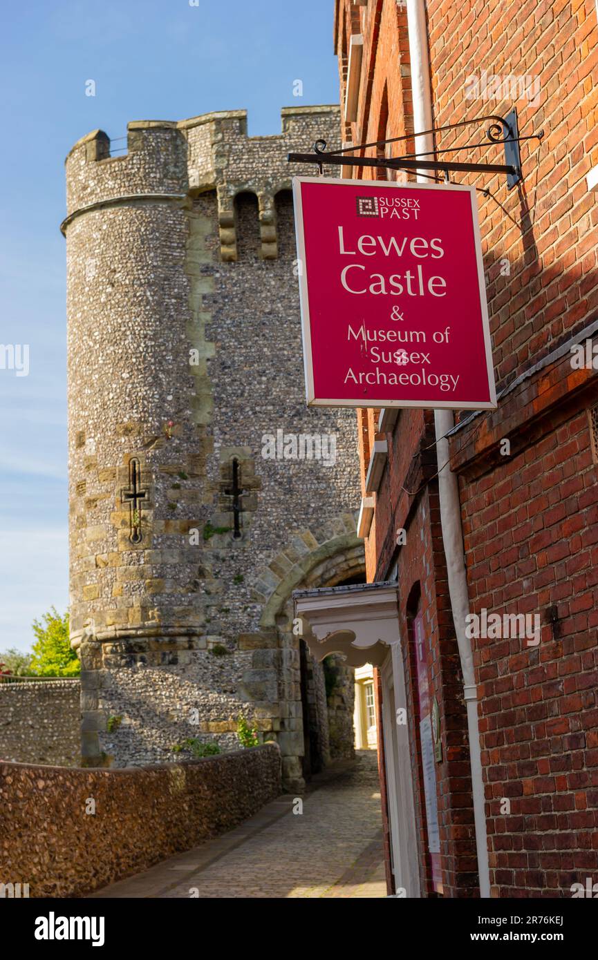 The entrance to Lewes Castle at Lewes, East Sussex, England Stock Photo ...