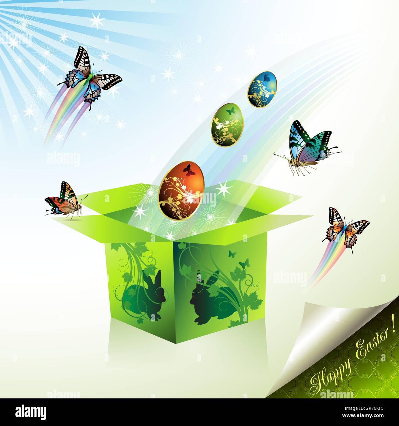 Easter box with decorated eggs and envelope, illustration card Stock ...