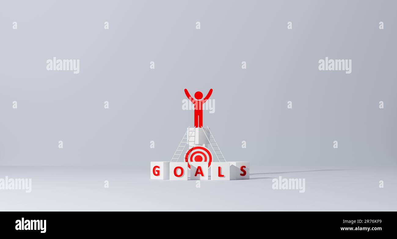 businessman walking towards target with ascending career ladder ...