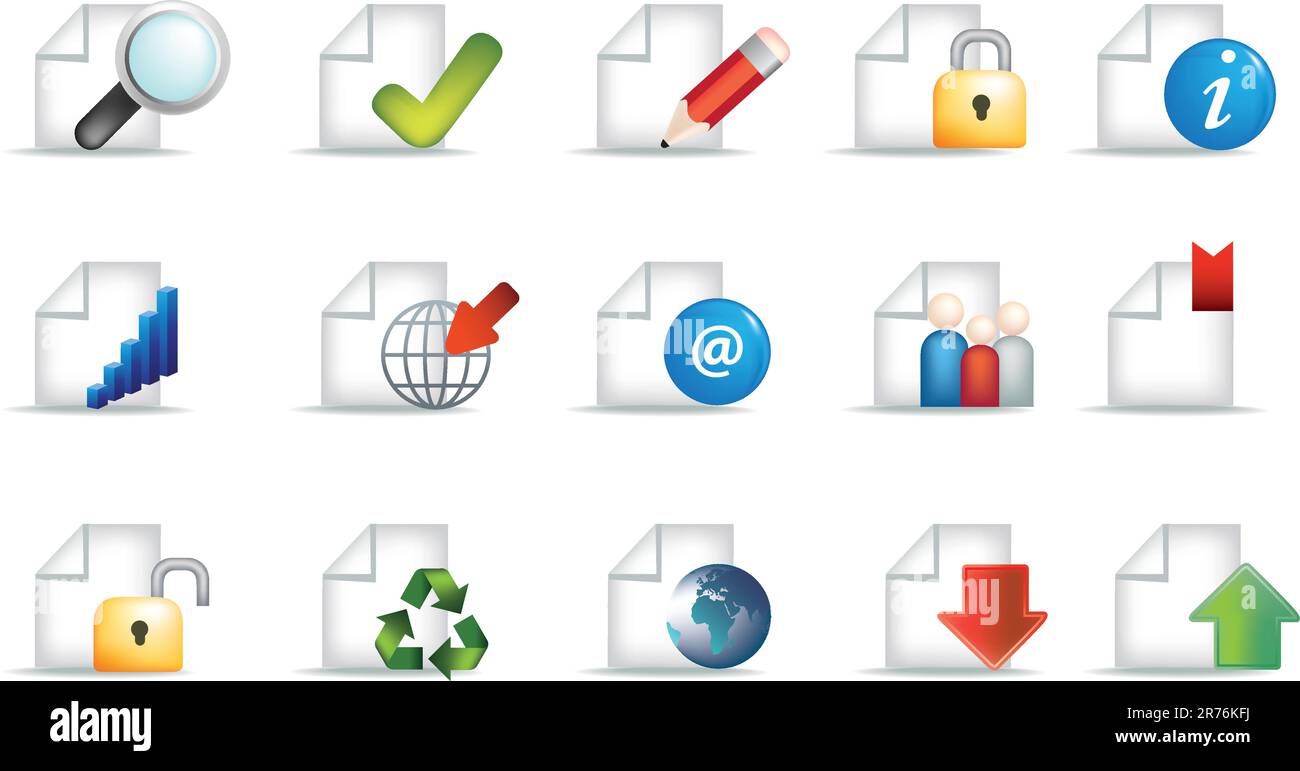 business document icon set representing workplace and communication and ...