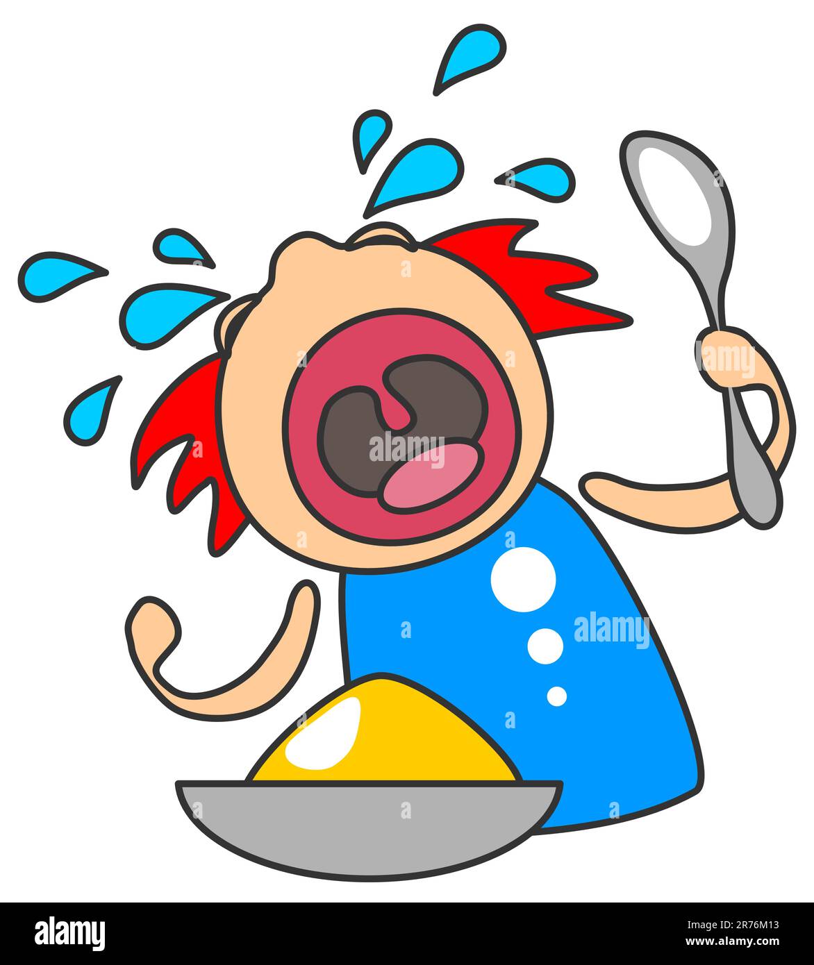 Cartoon crying child with porridge isolated on a white background Stock ...