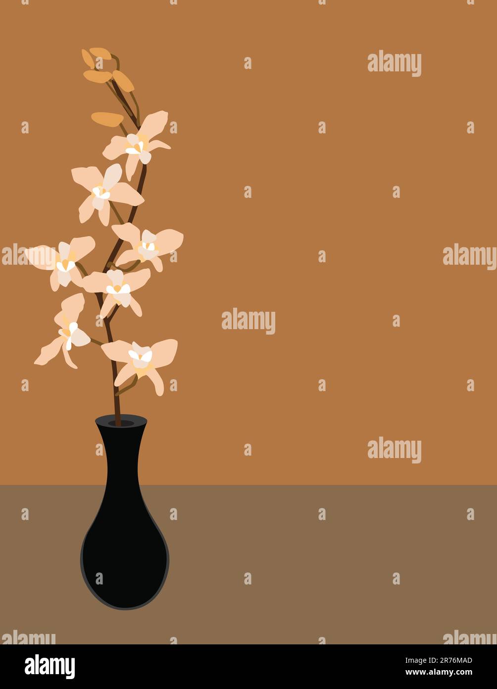 Vector illustration of an orchid in a vase on an orange background ...