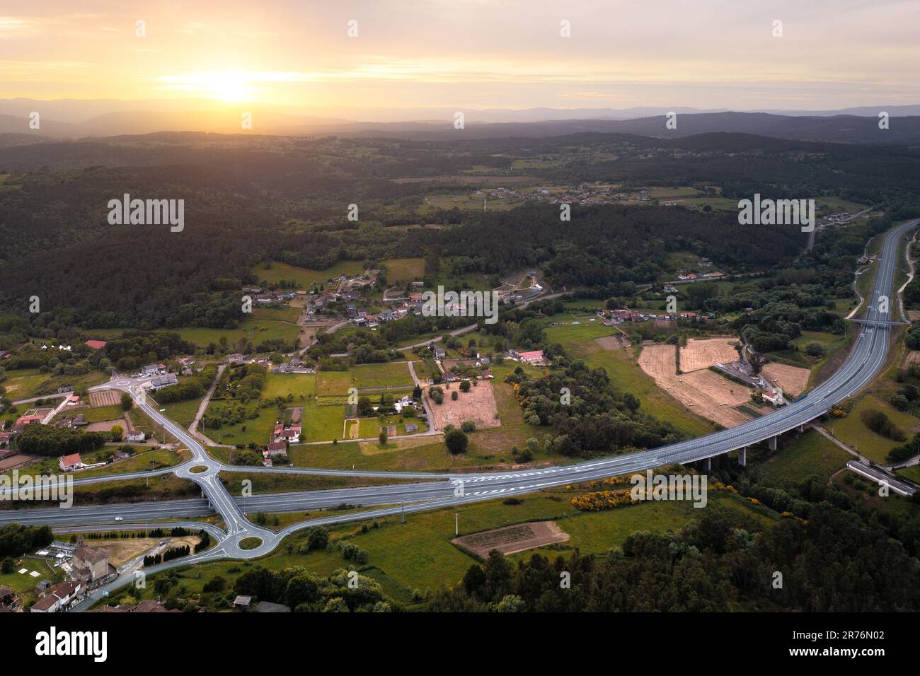 Top view aerial view from above of the exit points of the roundabout ...