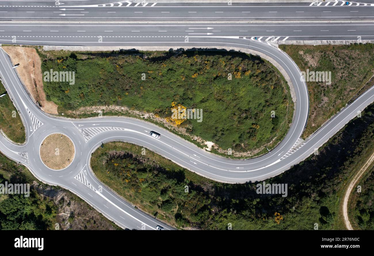 Top View aerial view of motorway infrastructure development with ...