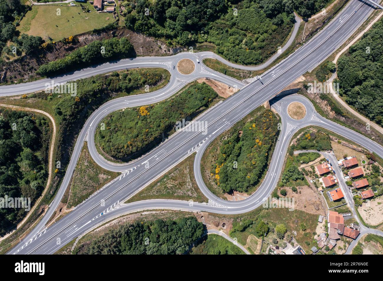 Top View aerial view of motorway infrastructure development with ...