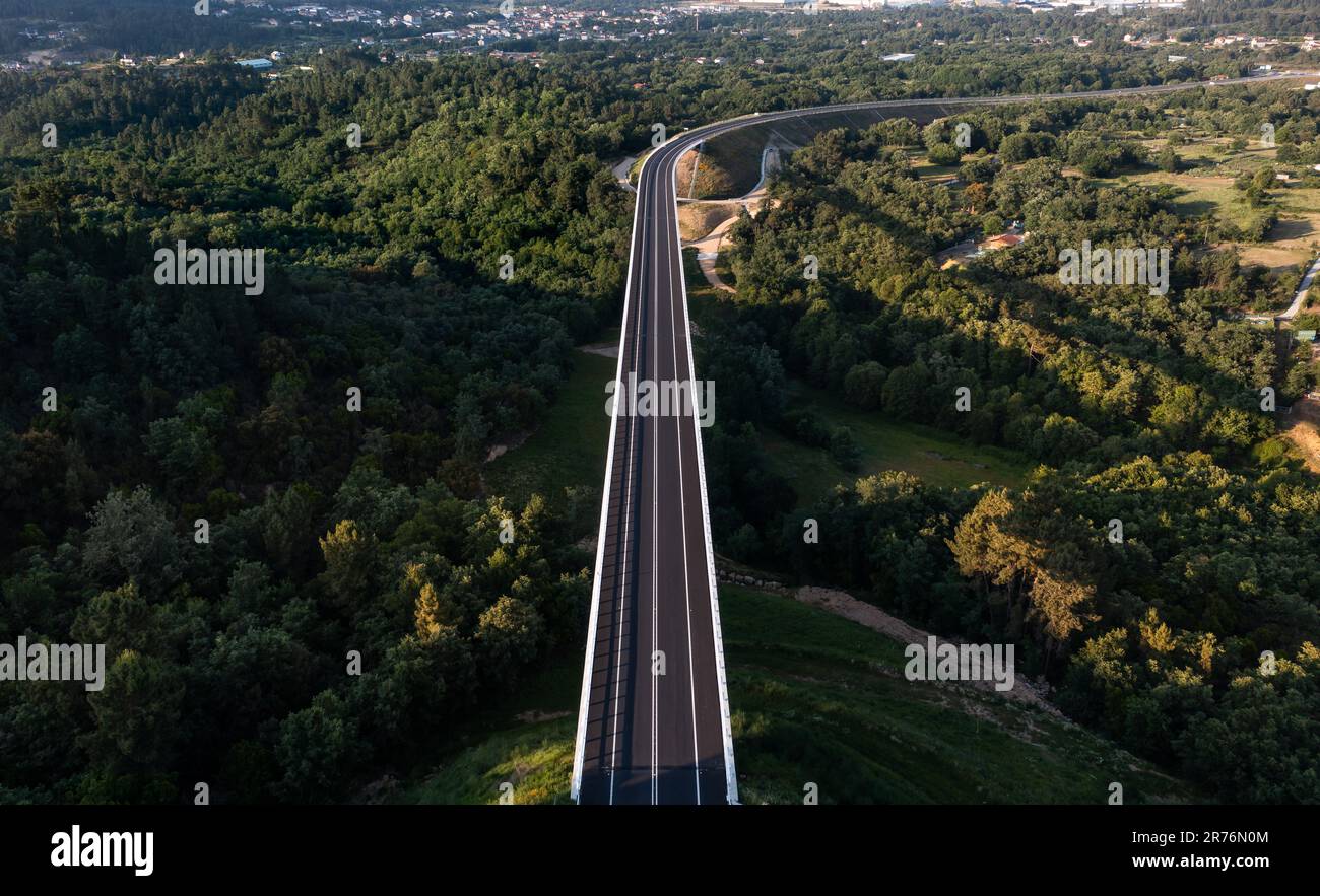 Aerial view of highway road bridge for vehicular transport as part of ...