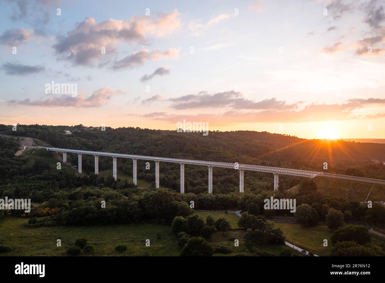 Scenic view of highway road bridge on strong concrete round pillars ...