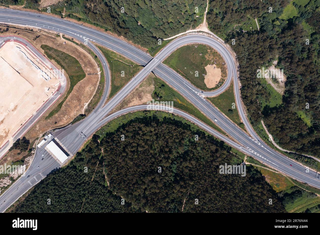 Top view aerial view from above of exit points for vehicles from the ...