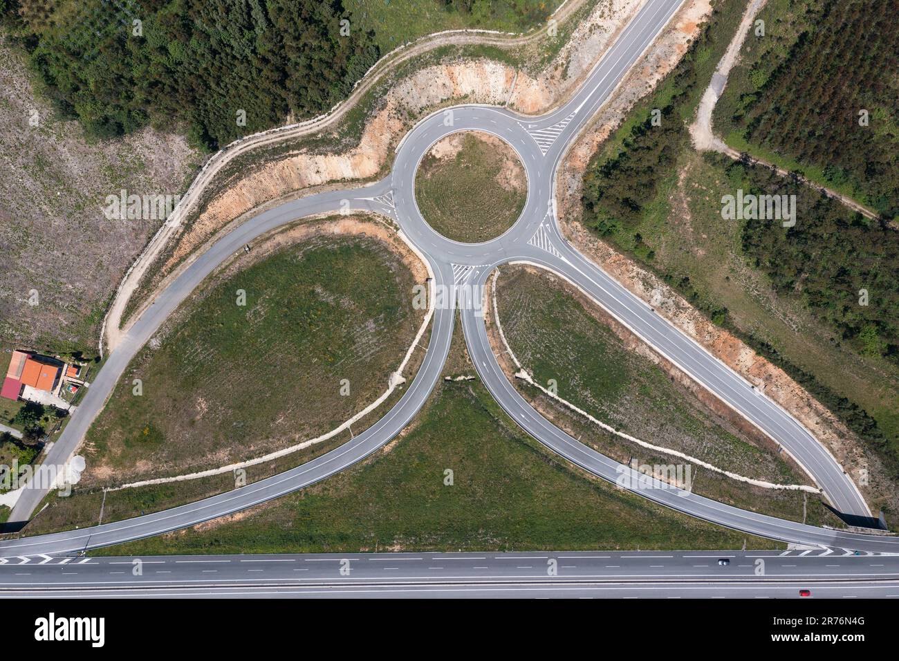 Top view aerial view of roundabout exit points for vehicles from ...