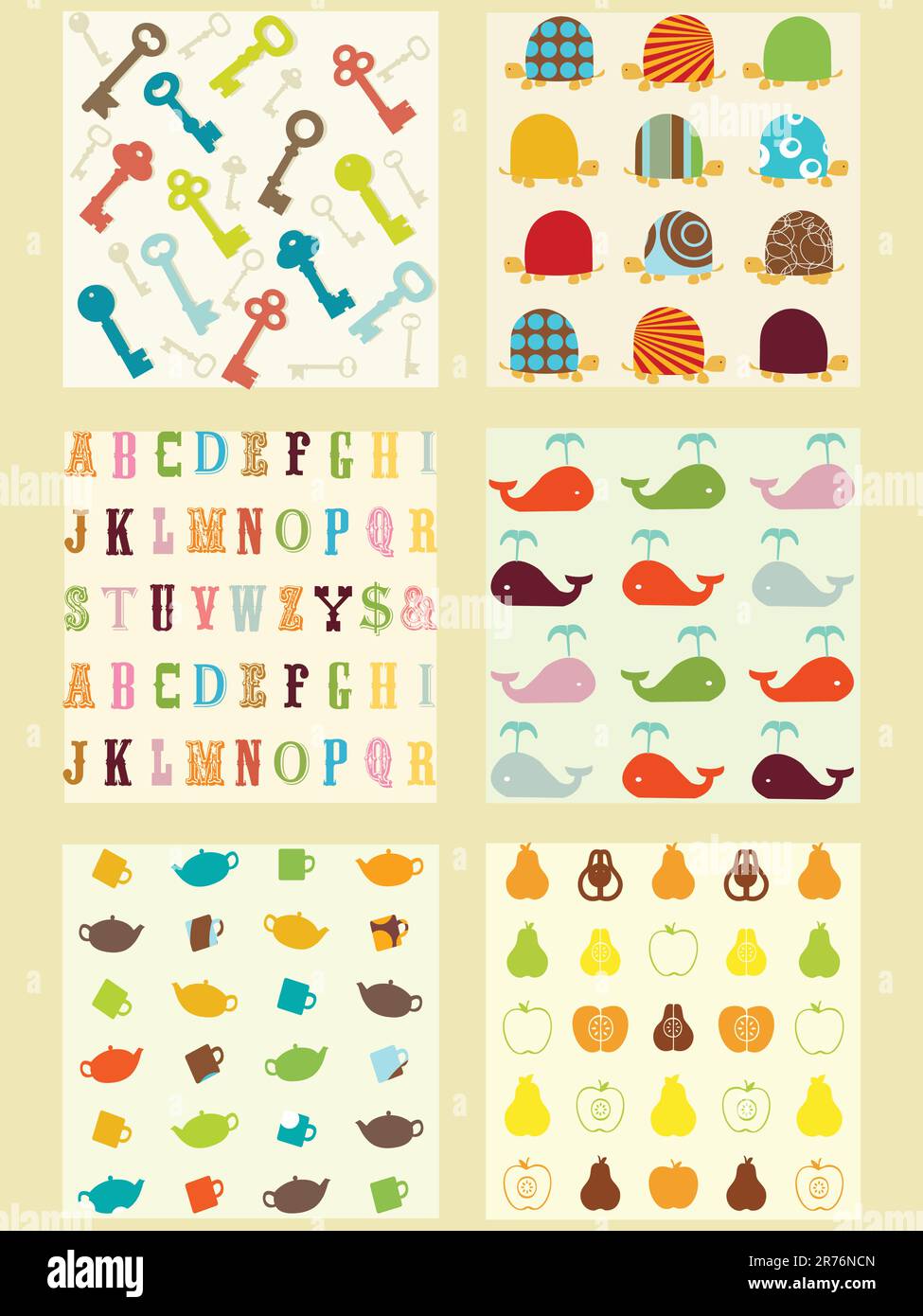 collection of cute retro style patterns, vector illustration Stock ...