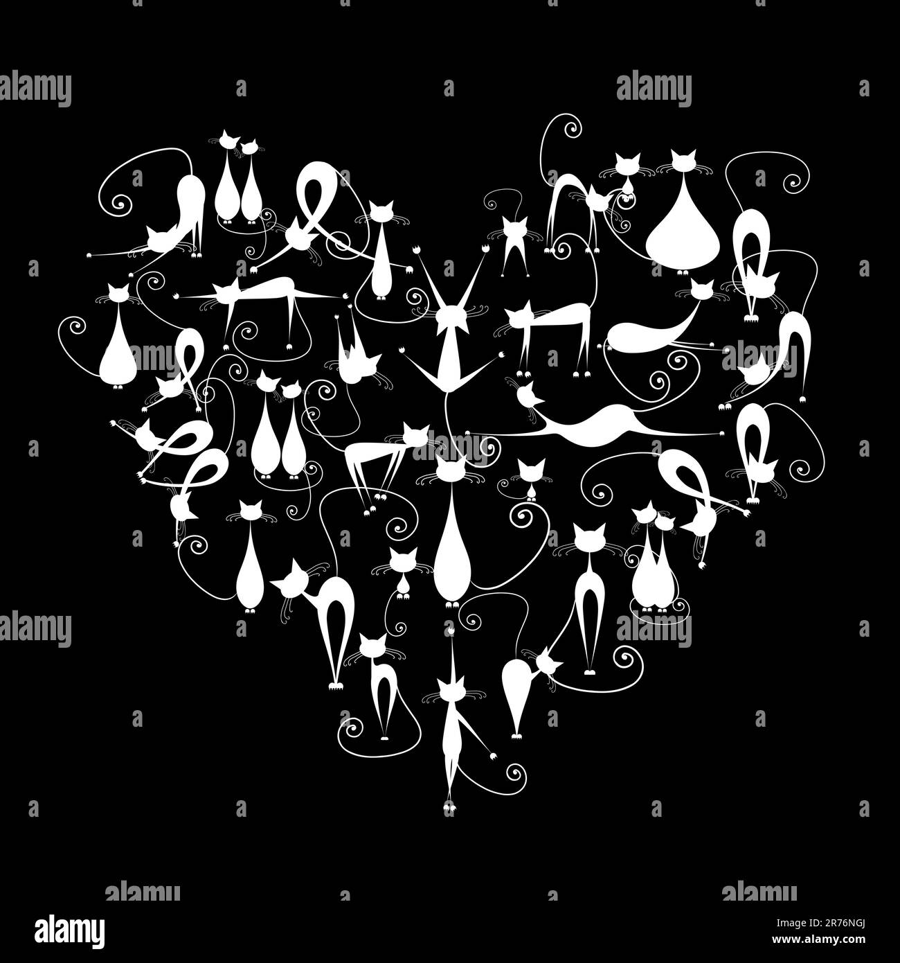 I love cats! White cats silhouette in heart shape for your design Stock ...