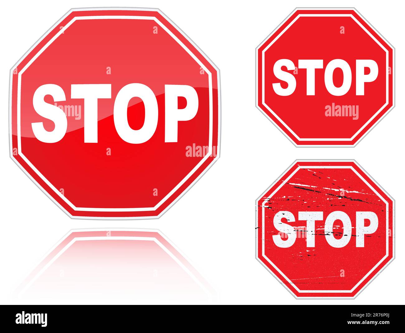 Set of variants a Stop road sign isolated on white background. Group of ...