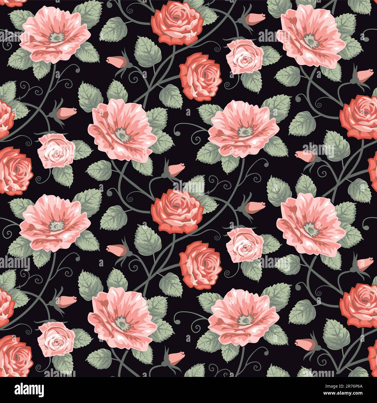 Roses vector background, repeating seamless pattern Stock Vector Image ...