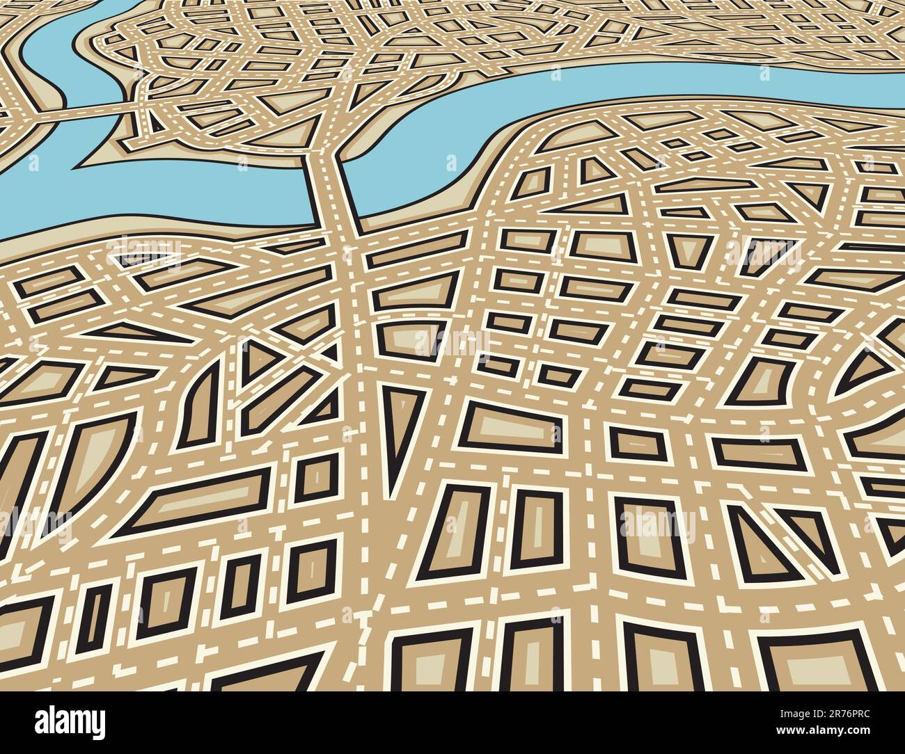 Editable vector illustration of an angled generic street map with no ...