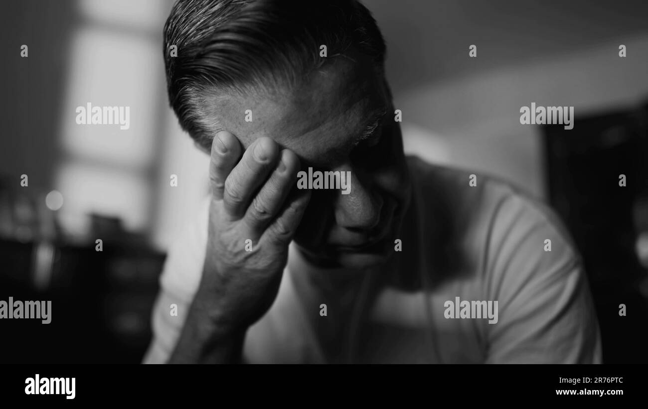 Older man struggling with trauma and loneliness. Middle-aged male ...
