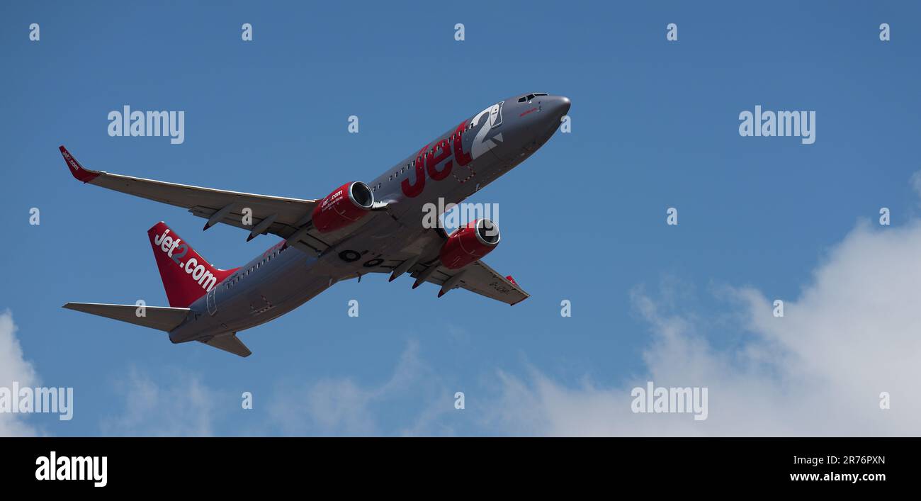 Tenerife, Spain May 30st, 2023. Boeing 737-8MG of Jet2 Airlines flies ...