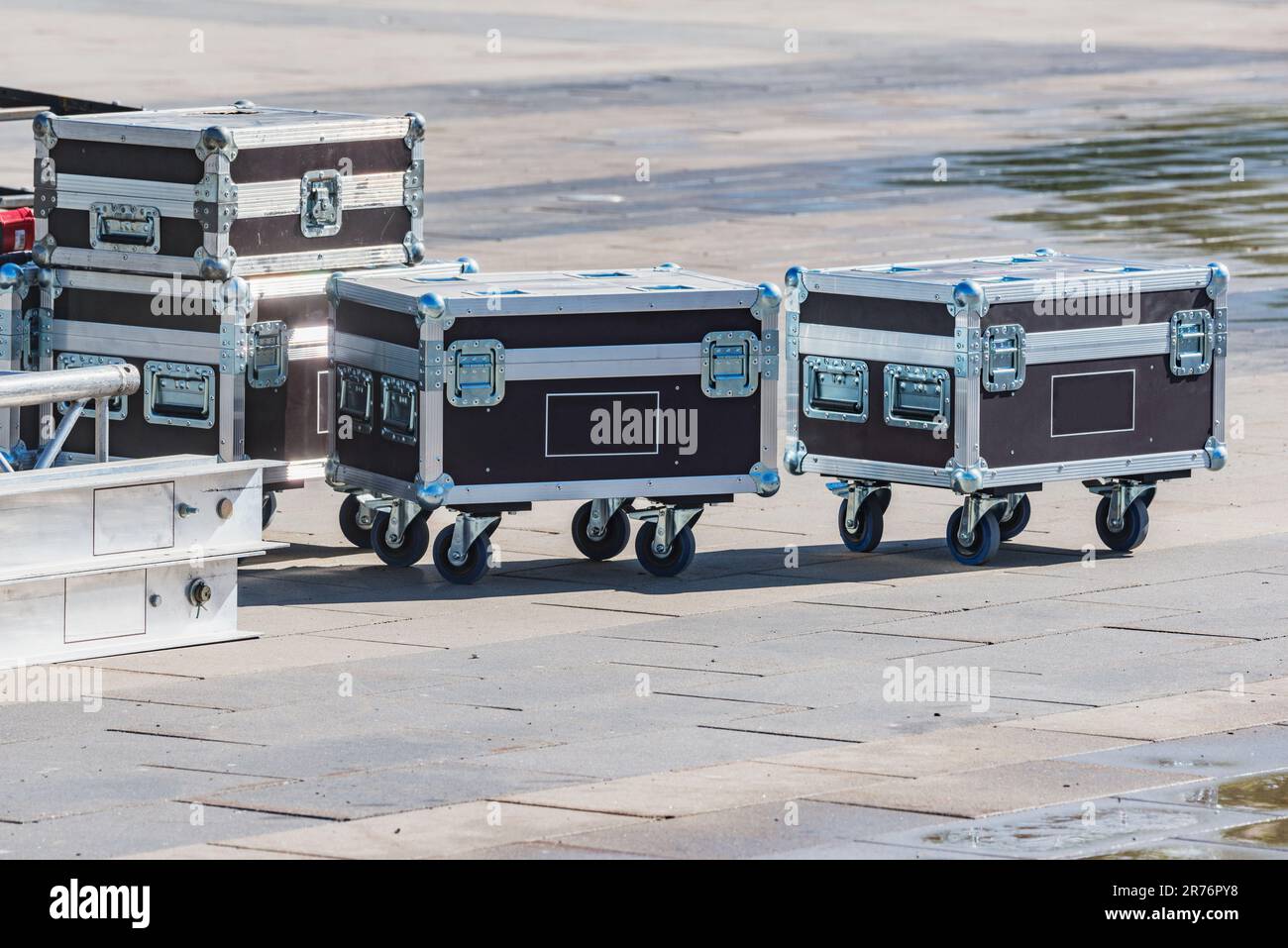 Metal boxes for the stage equipment. Open air event equipment Stock ...