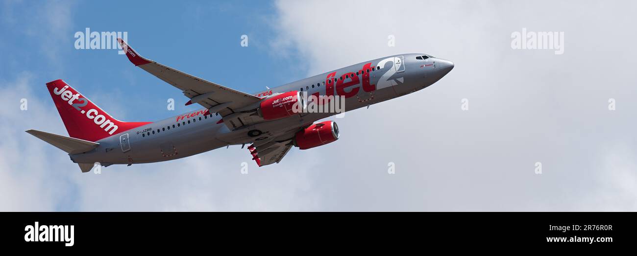 Tenerife, Spain May 30st, 2023. Boeing 737-8MG of Jet2 Airlines flies ...