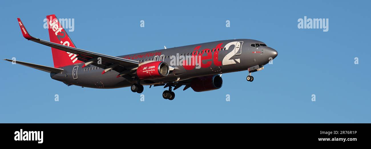 Tenerife, Spain May 31st, 2023. Boeing 737-8MG of Jet2 Airlines flies ...