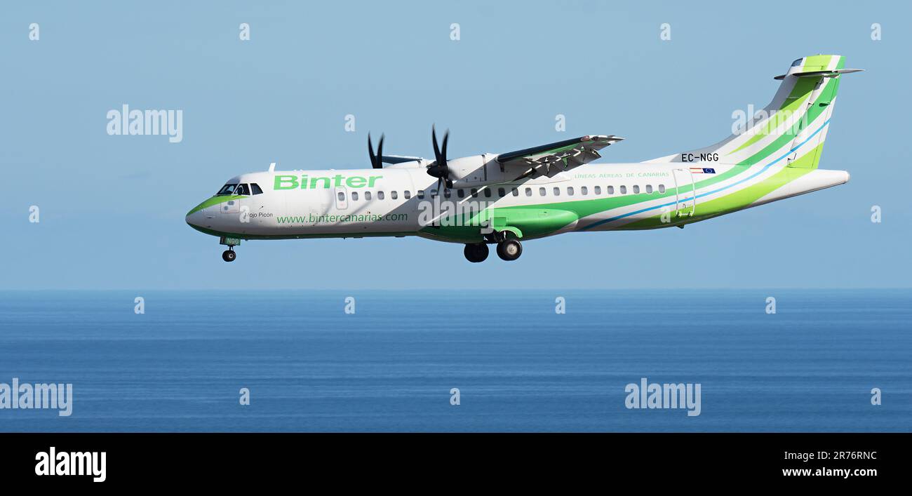 Tenerife, Spain June 4st, 2023. ATR 72-600 of Binter Airlines flies in ...