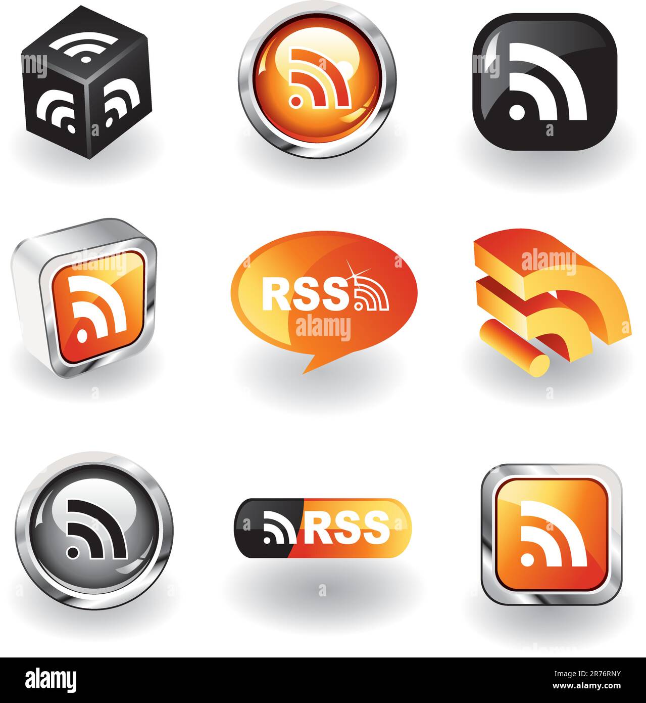 Collection of 9 glossy RSS feed icons Stock Vector Image & Art - Alamy