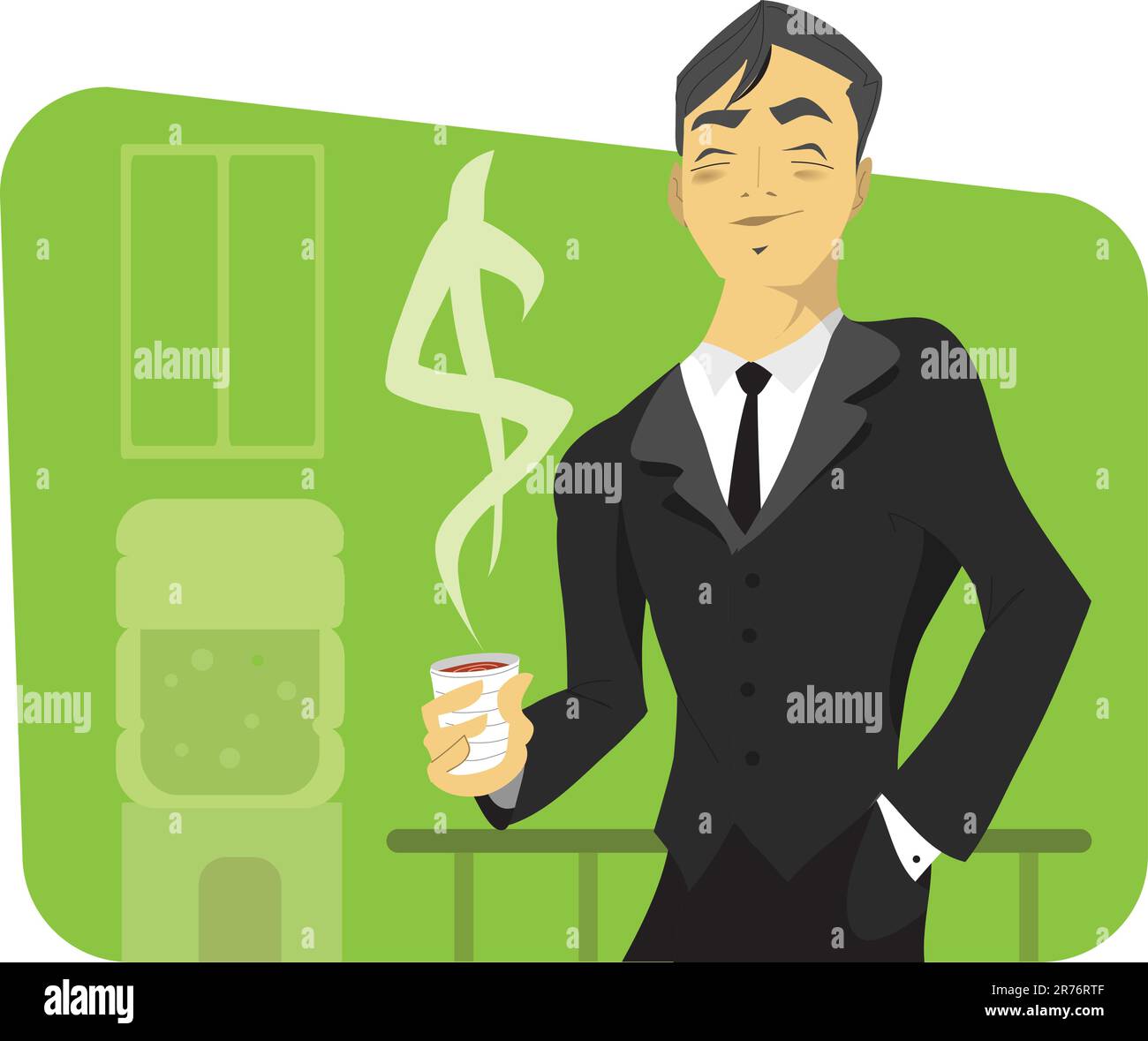 Vector of a smiling businessman on his break, having a coffee with a ...