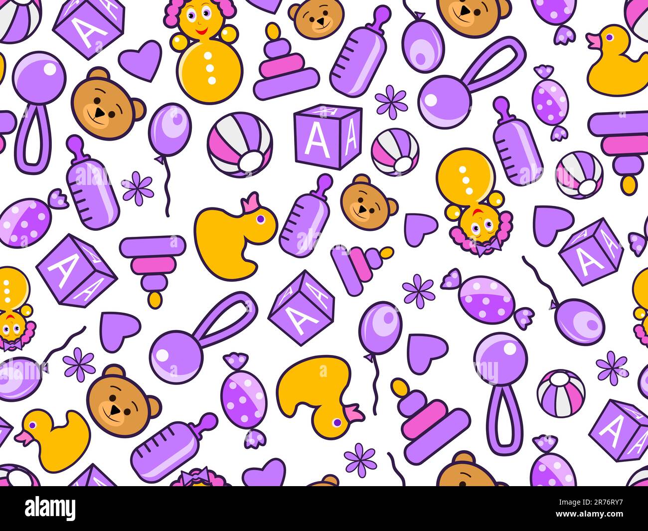 kid's seamless doodle pattern in violet and orange colors. Vector ...