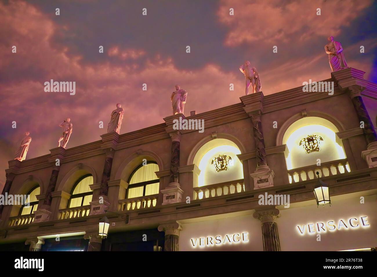 Interior of the Caesars Forum Shops shopping mall with the Versace ...