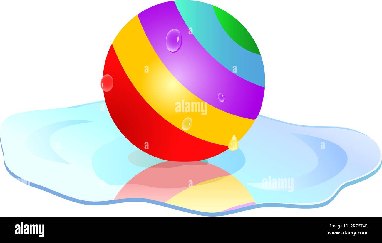 colorful striped ball in puddle isolated on white background. EPS8 ...