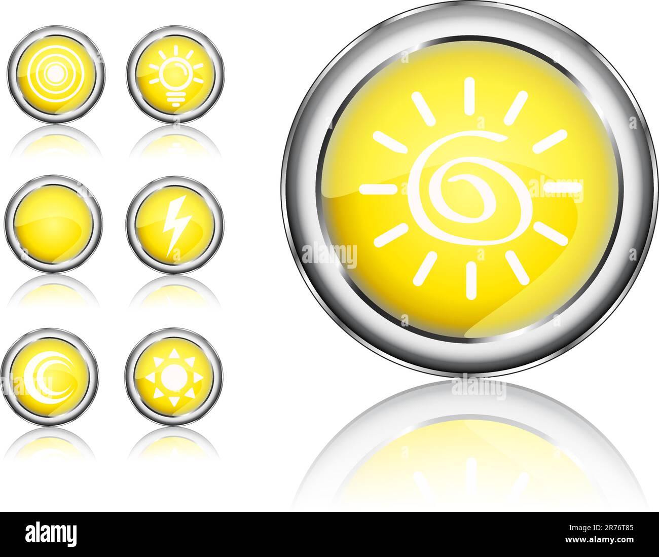 yellow sun, bulb, moon, light icon set isolated on white background ...