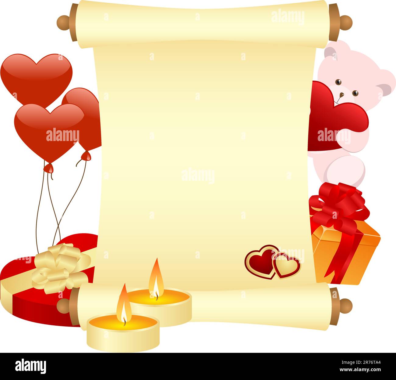 Yellow scroll with gifts. Isolated on a white. Vector illustrated Stock ...