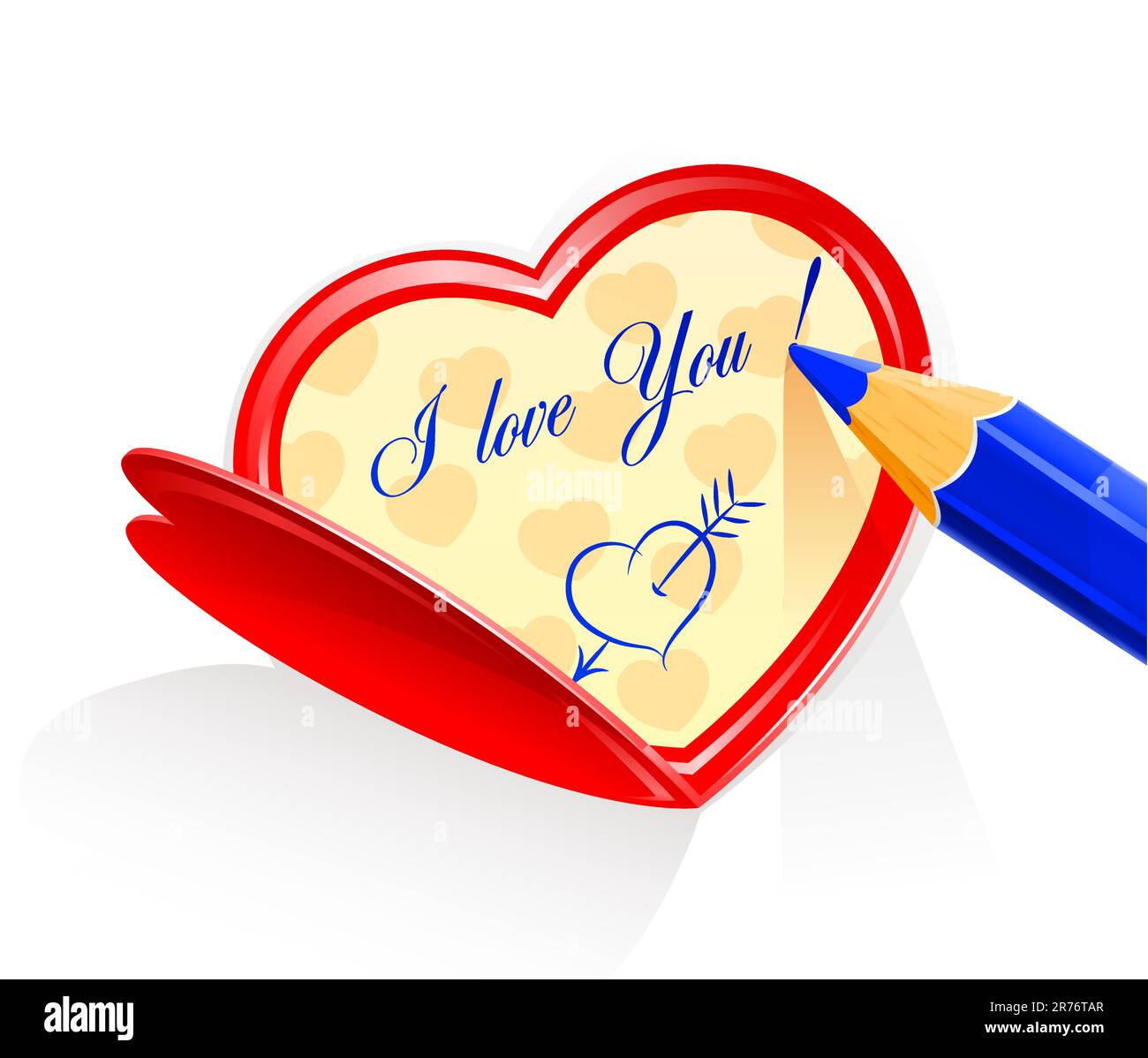 valentine as heart and pensil vector illustration isolated on white ...