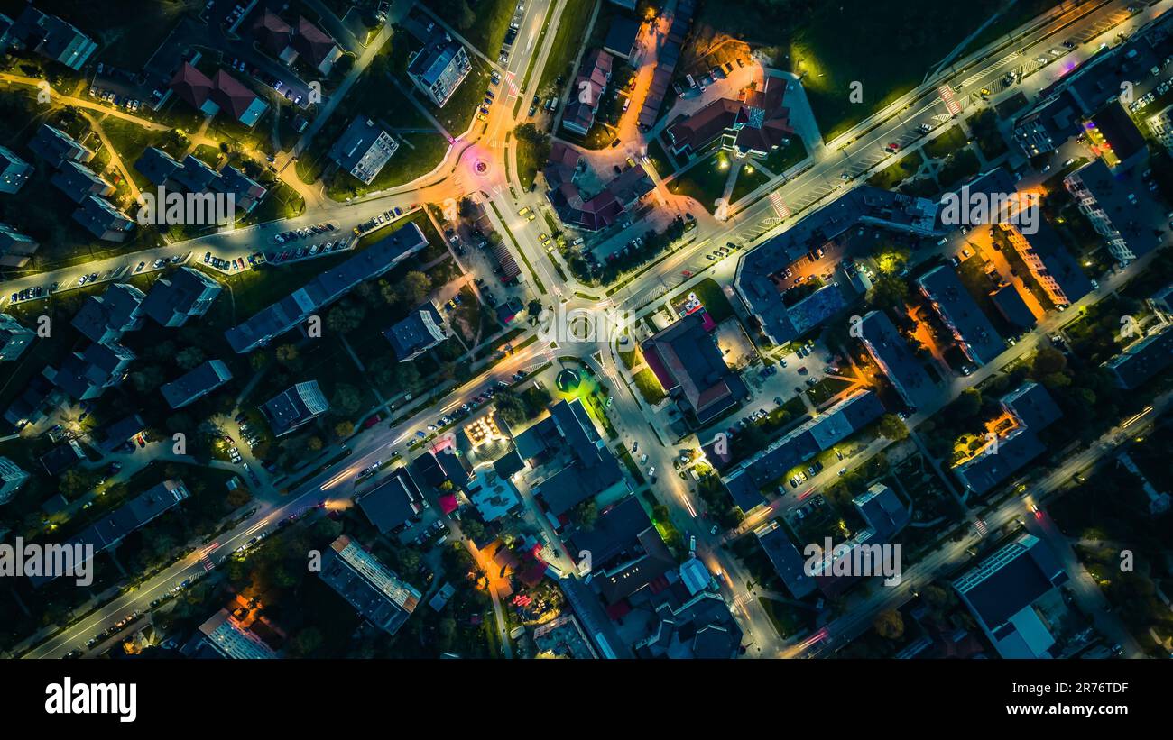 Aerial view of a bustling metropolitan city, featuring a grid of ...