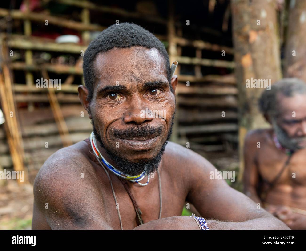 Portrait of a man Korowai tribe. Close-up. Tribe of Korowai (Kombai ...