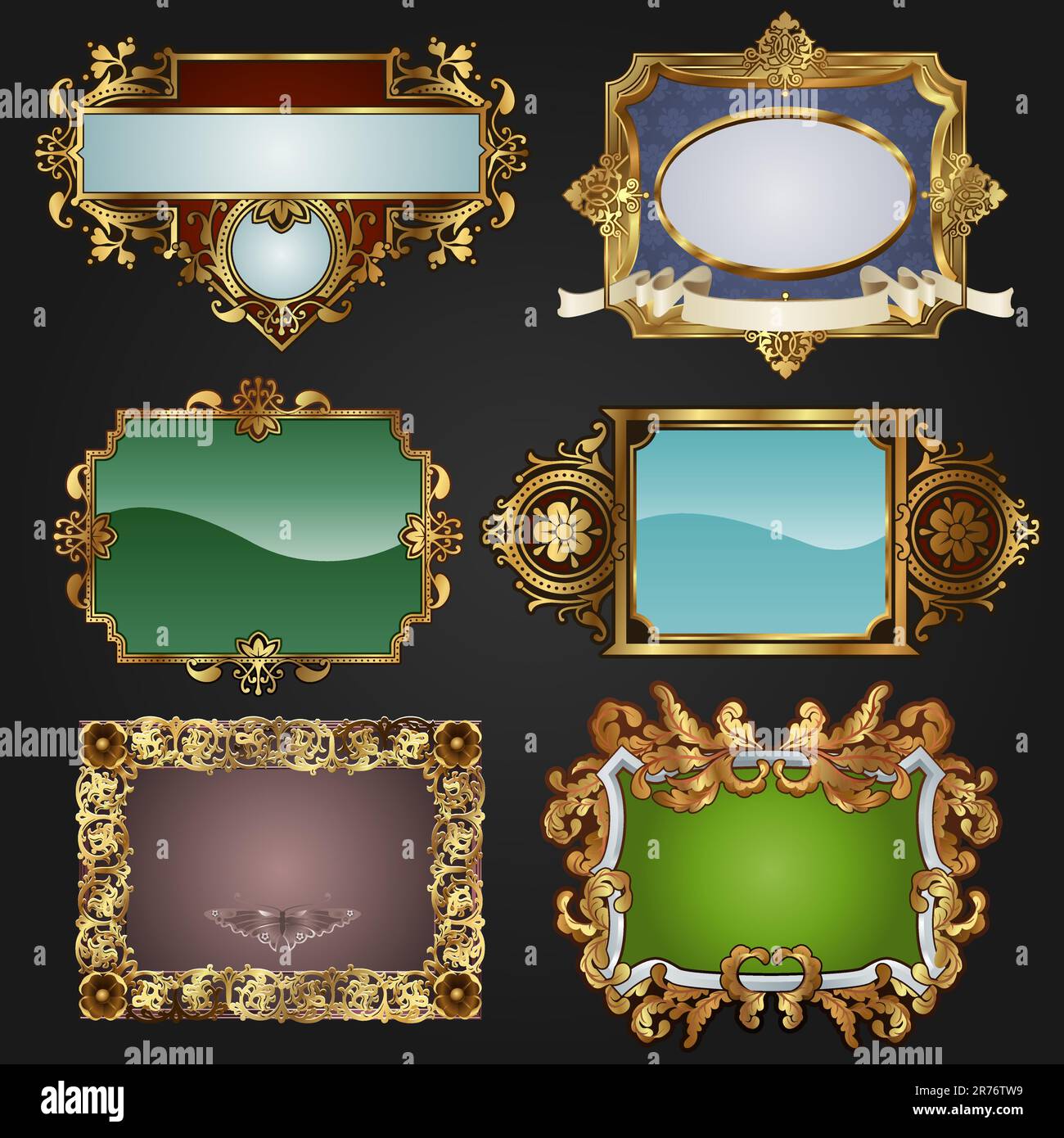 Vintage retro glossy gold frames and labels in a variety of retro ...