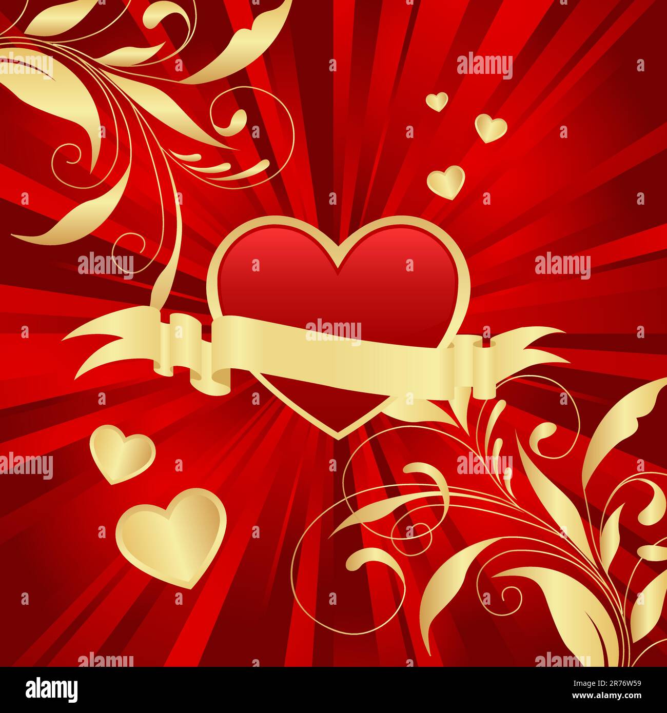 Two red hearts with floral decoration. Vector illustration Stock Vector ...