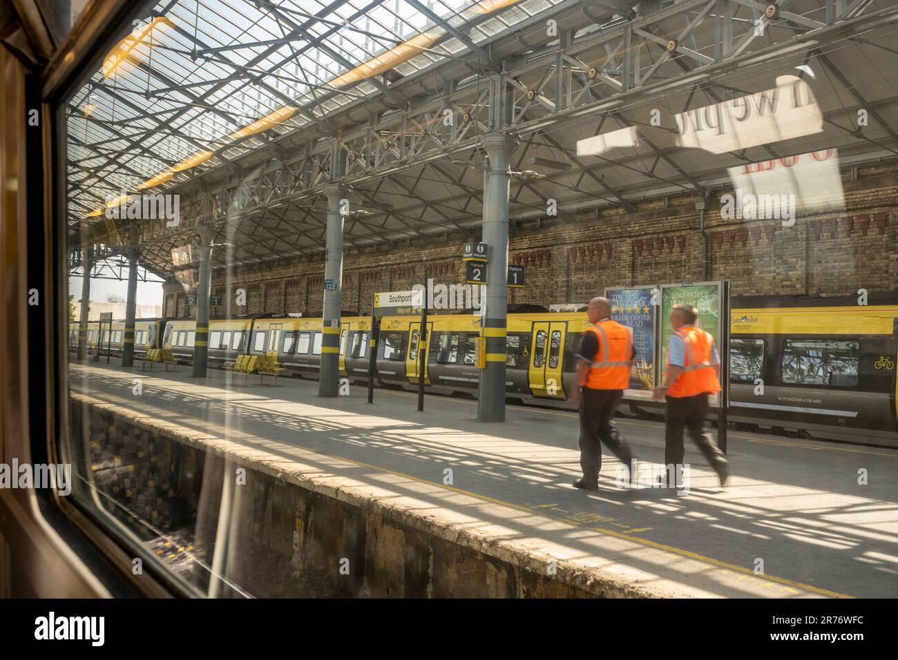 Southport Railway Station, Merseyside, on a warm and sunny day Stock ...