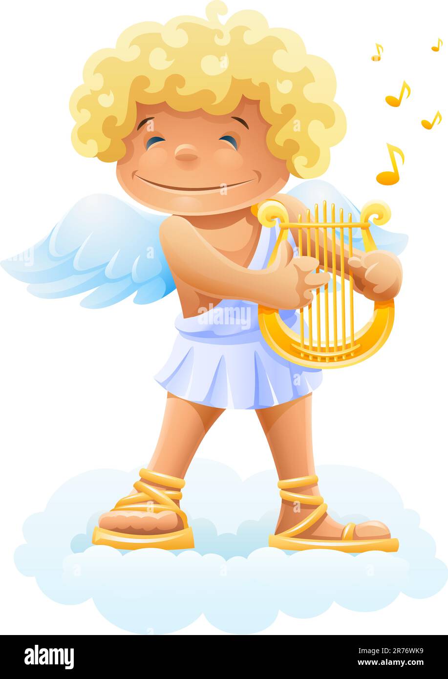 smile cupid playing lyre vector illustration isolated on white ...