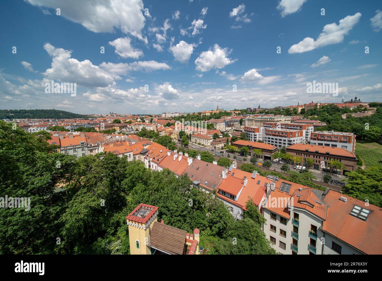 View from Vyšehrad castle in Prague towards Nusle valley and Na Slupi ...