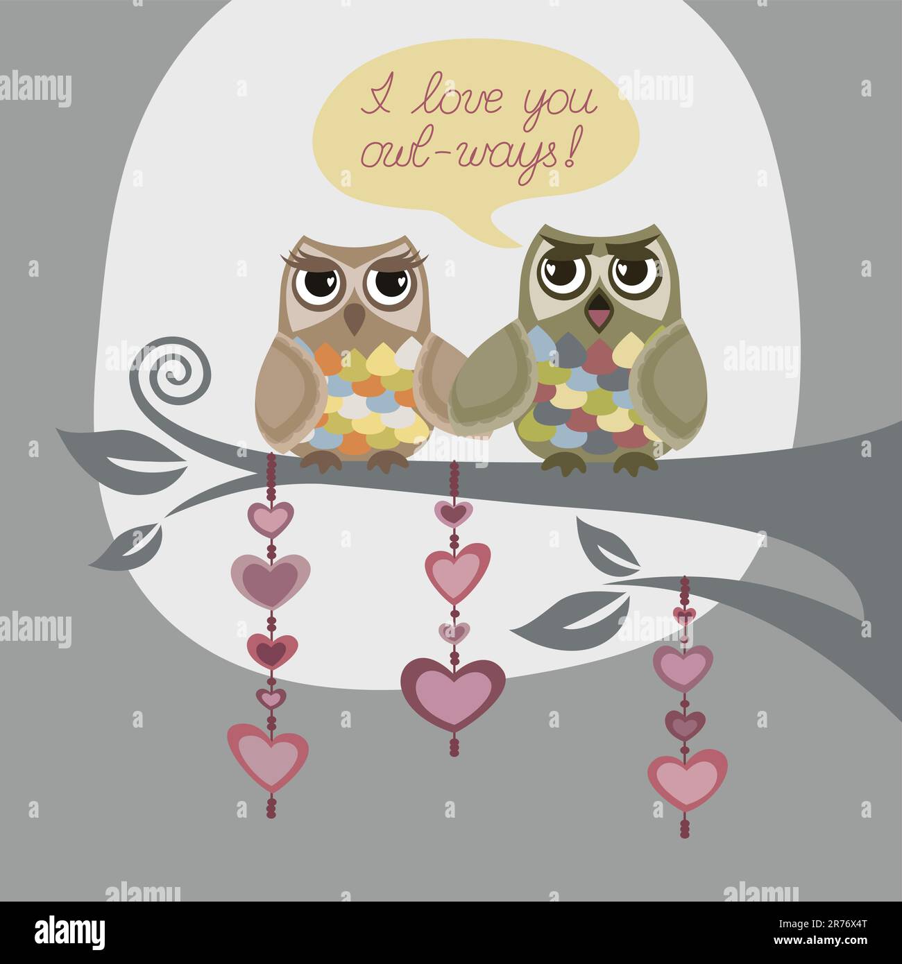 I love you always. Greeting card with two owls in love. This image is a ...