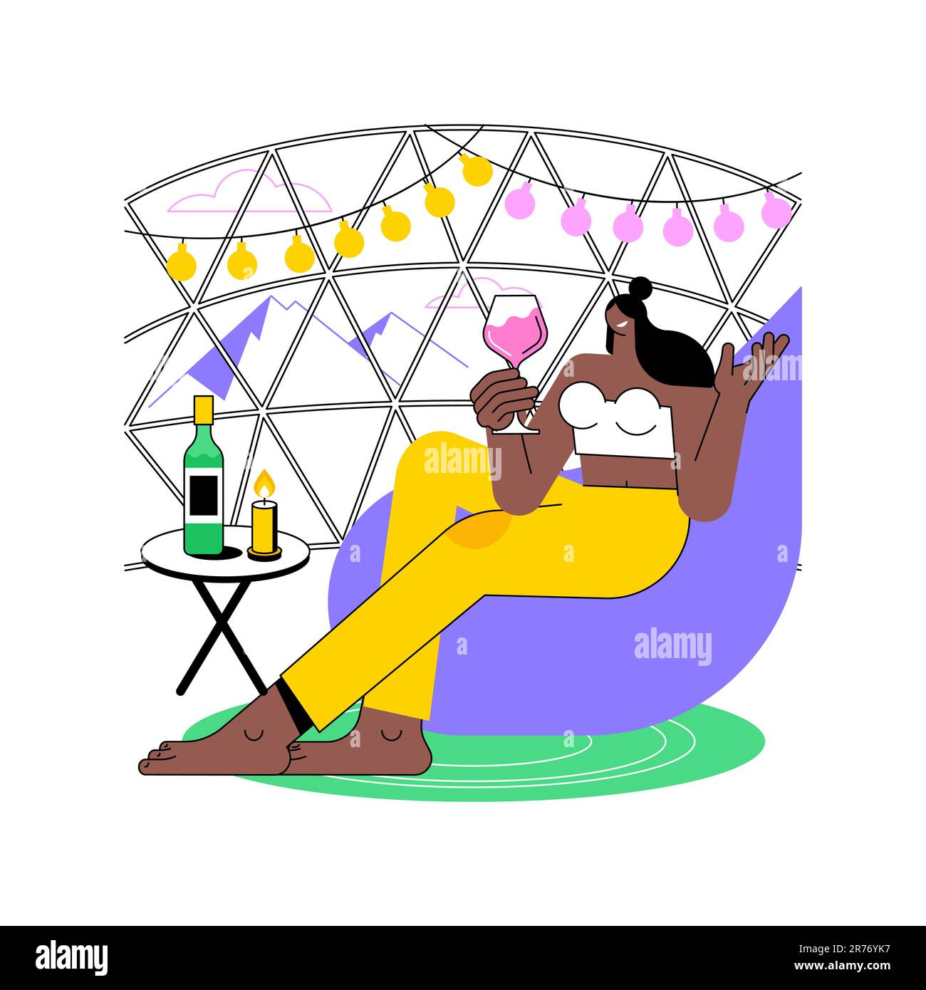 Glamping isolated cartoon vector illustrations. Young girl sitting at ...