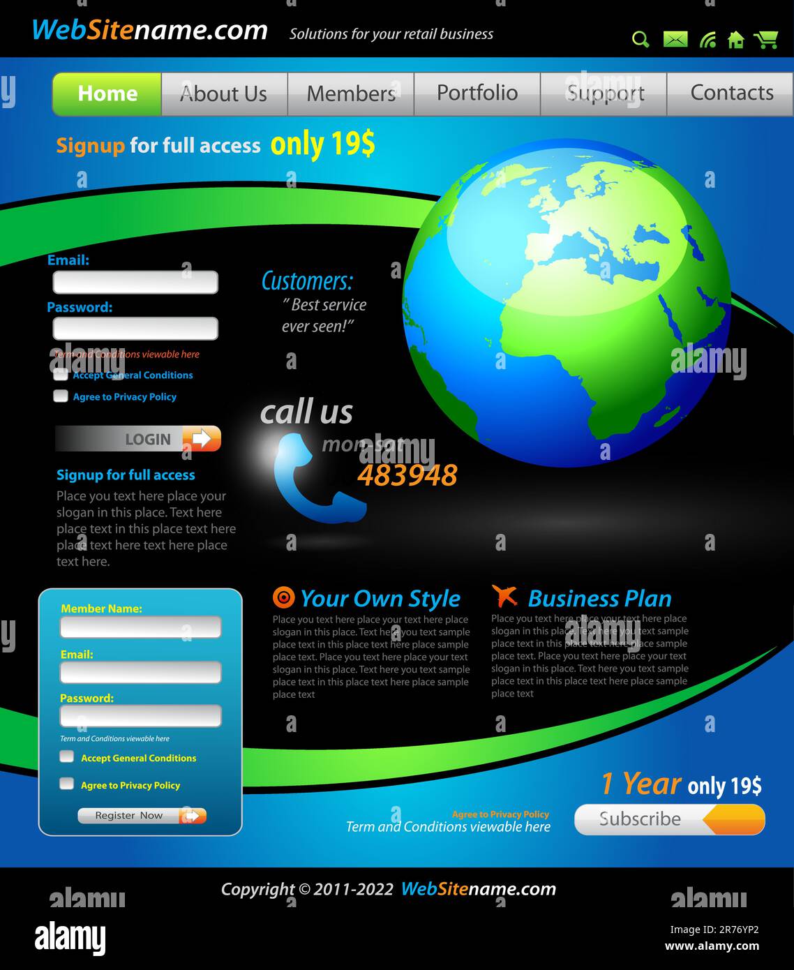 Business WebSite Template with accurate Globe illustration Stock Vector ...