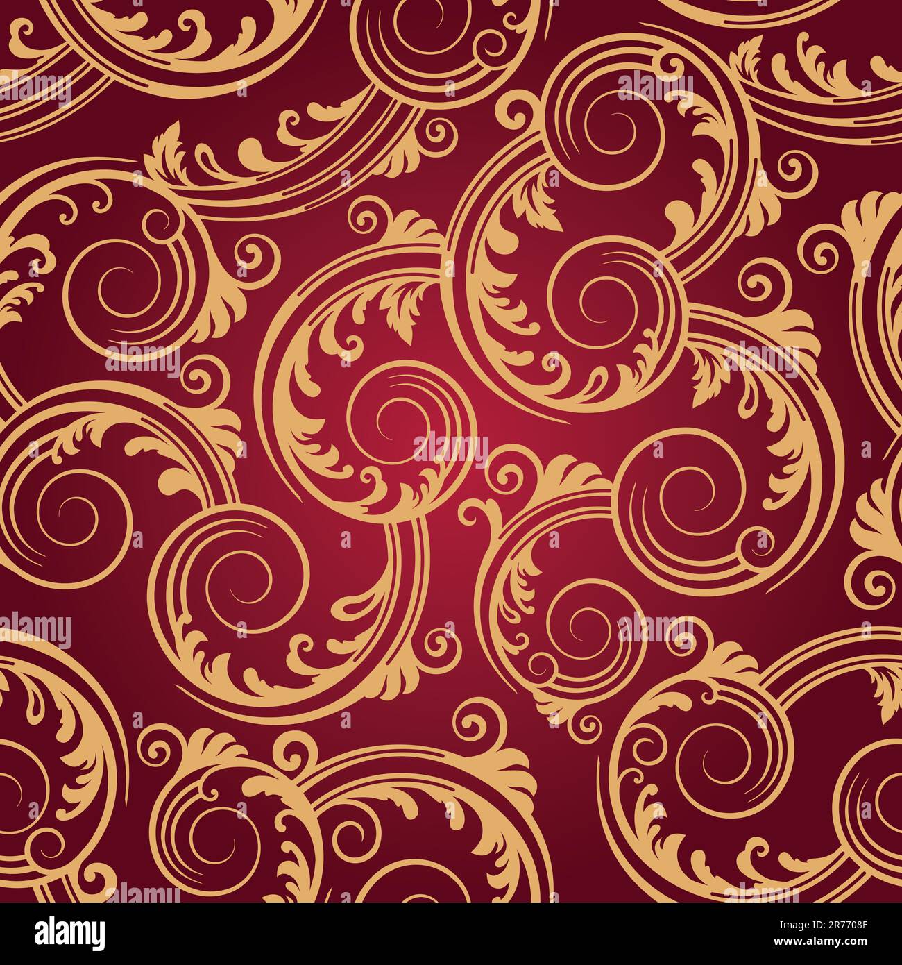 Seamless red & gold swirls wallpaper. This image is a vector ...
