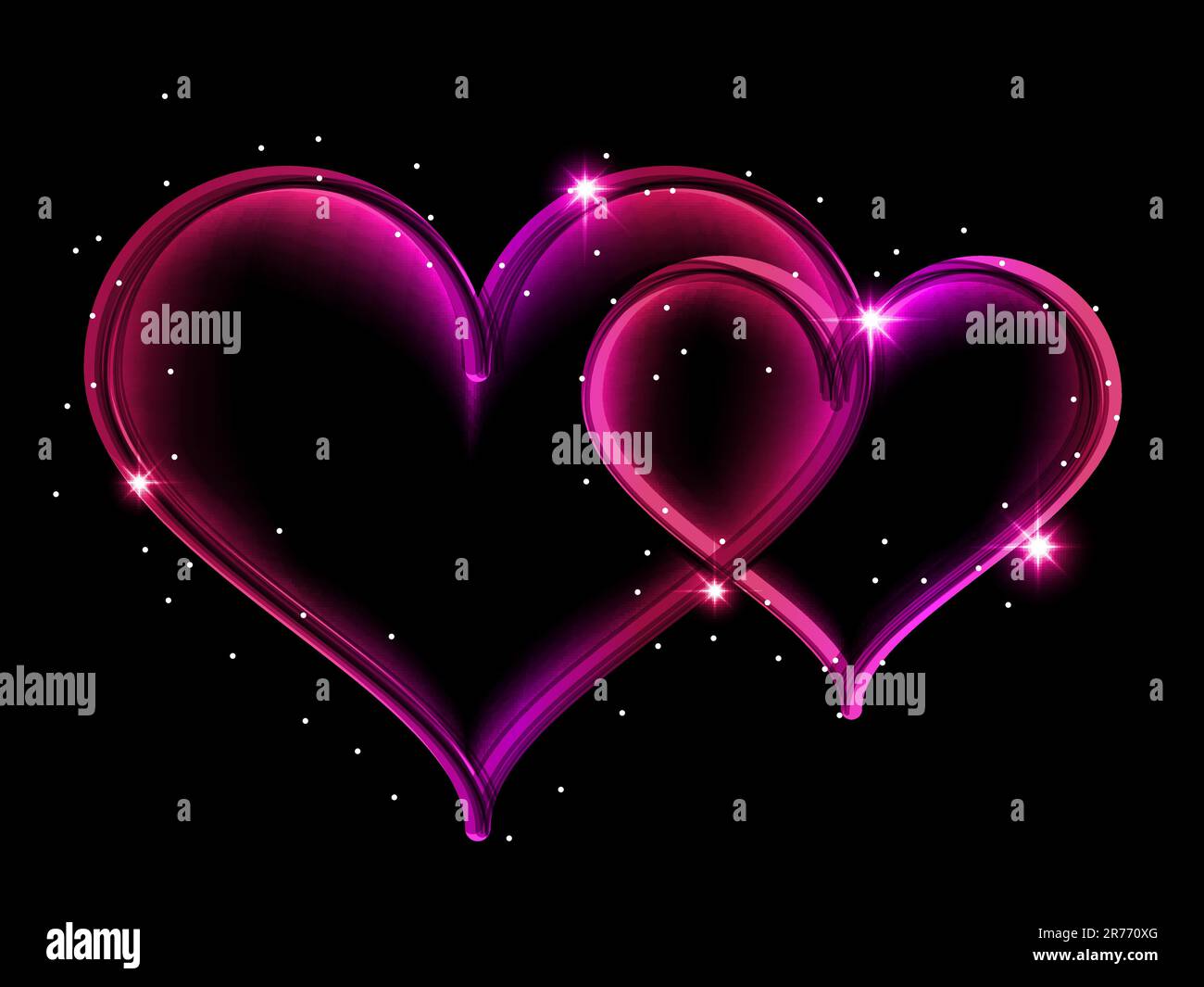 Vector picture with two shining hearts on black background Stock Vector ...