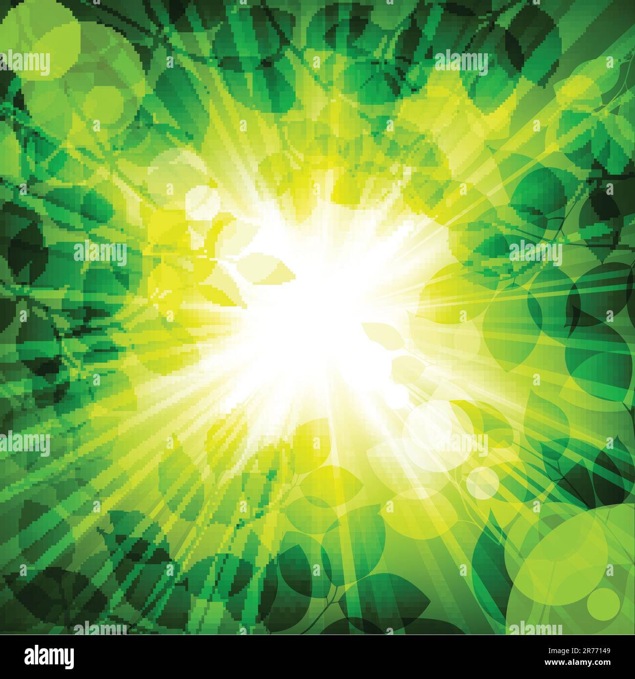 rays of sun in green leaves. Vector illustration Stock Vector Image ...