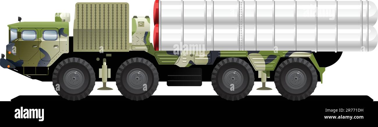 Vector color illustration of military launch vehicle. (Simple gradients ...