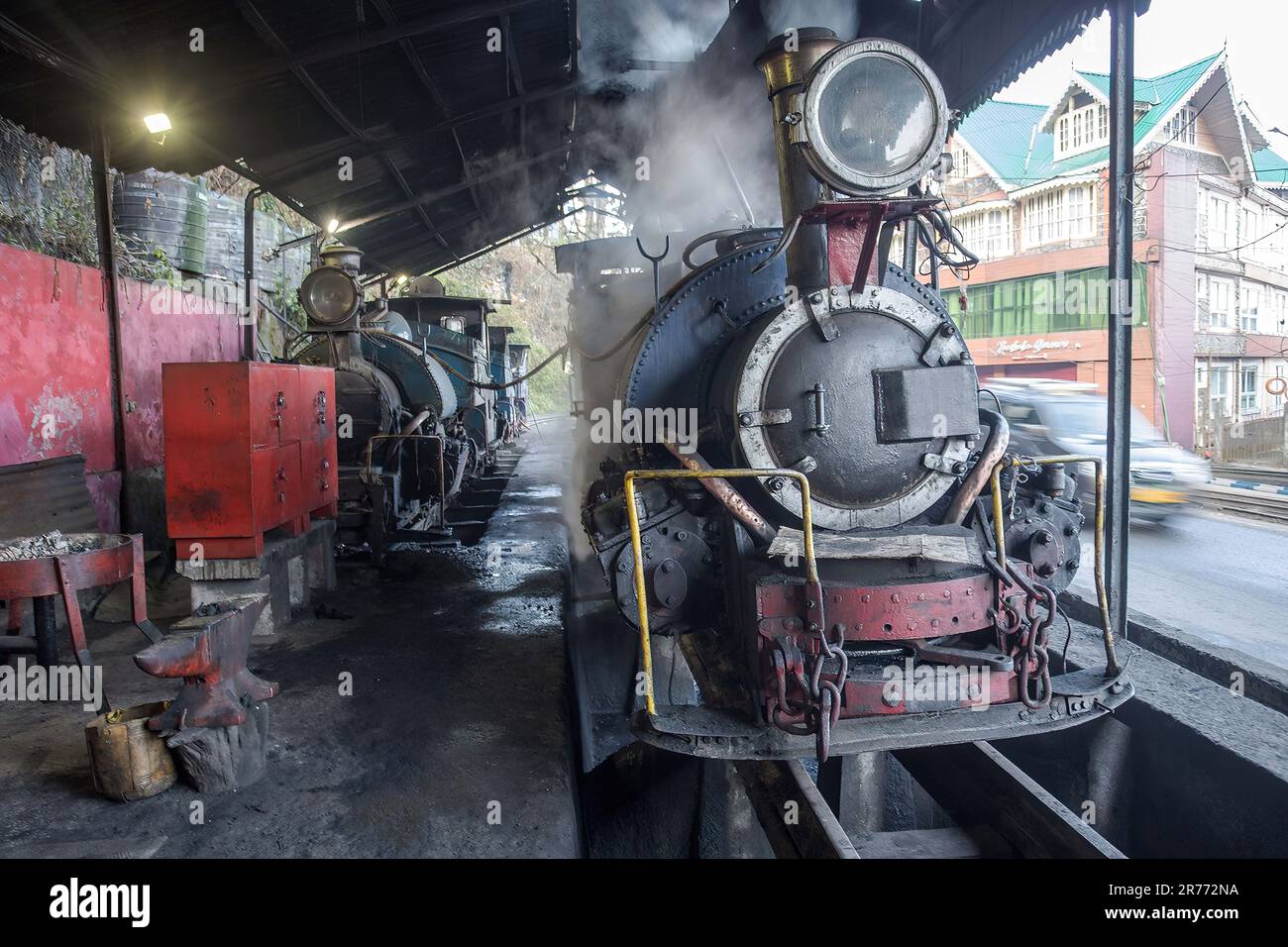 The mini train and rails Stock Photo - Alamy
