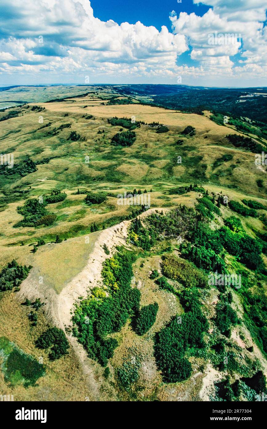Aerial of Cypress Hills Interprovincial Park, Alberta, Saskatchewan ...