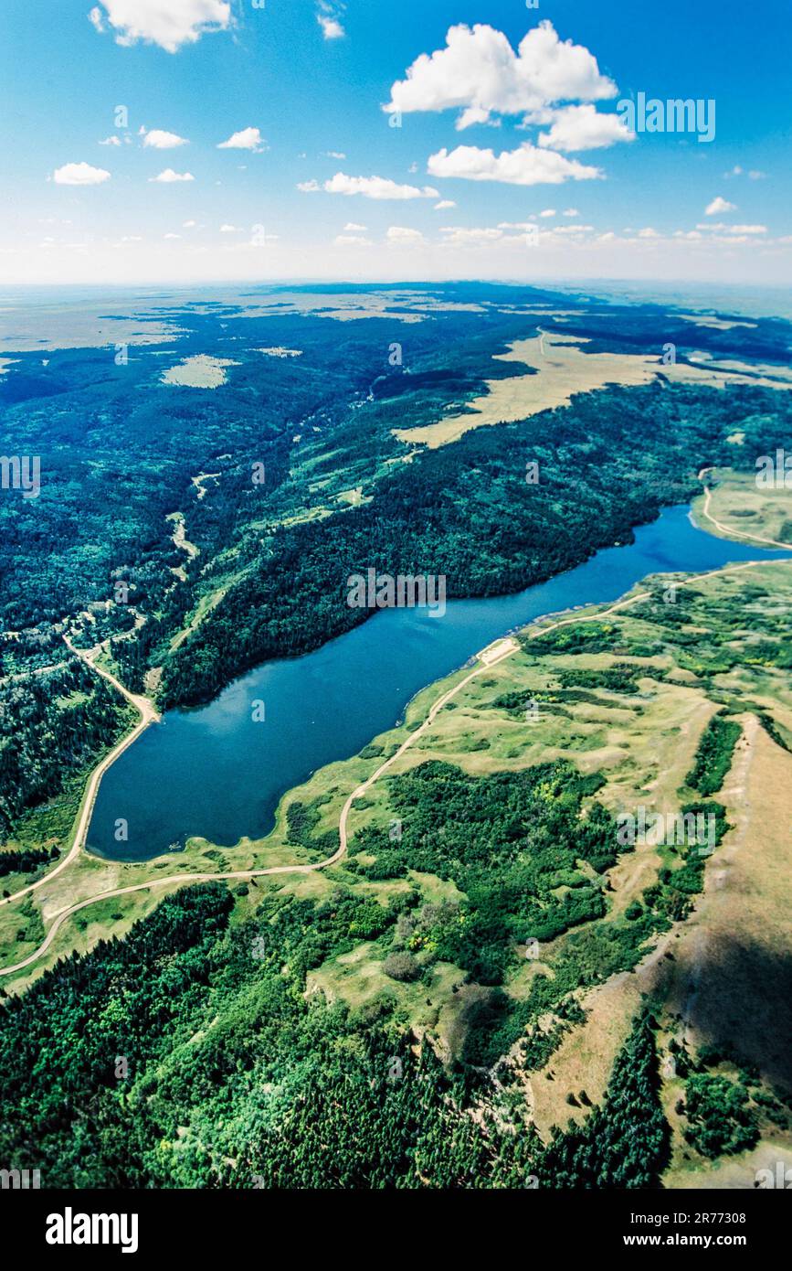 Aerial of Cypress Hills Interprovincial Park, Alberta, Saskatchewan ...